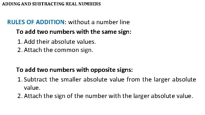 Adding and Subtracting Real Numbers Unit 1 Lesson