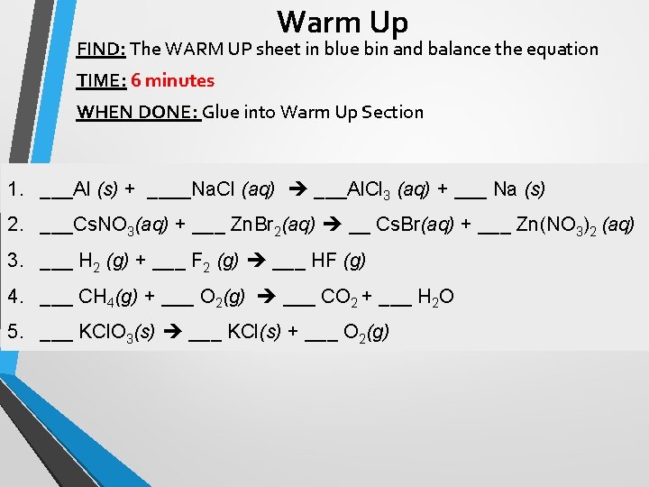 Unit 6 Chemical Reactions Day 6 Balancing Equations