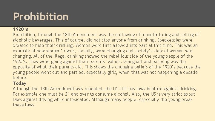 The 1920s and Present Ideas Beliefs and Culture