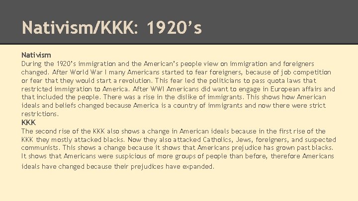 The 1920s and Present Ideas Beliefs and Culture