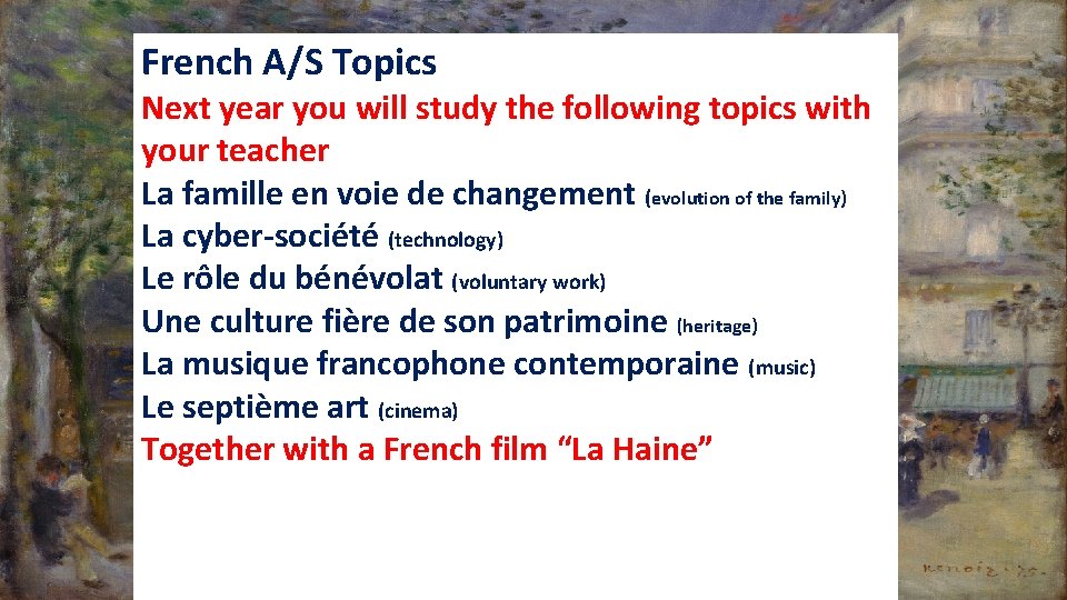 Year 12 French Transition Lesson Ice breaker can