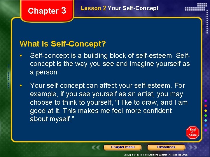 Chapter 3 Lesson 2 Your SelfConcept Bellringer Describe