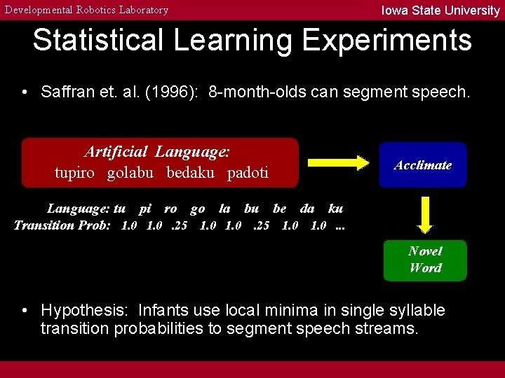 Developmental Robotics Laboratory Iowa State University Unsupervised Segmentation
