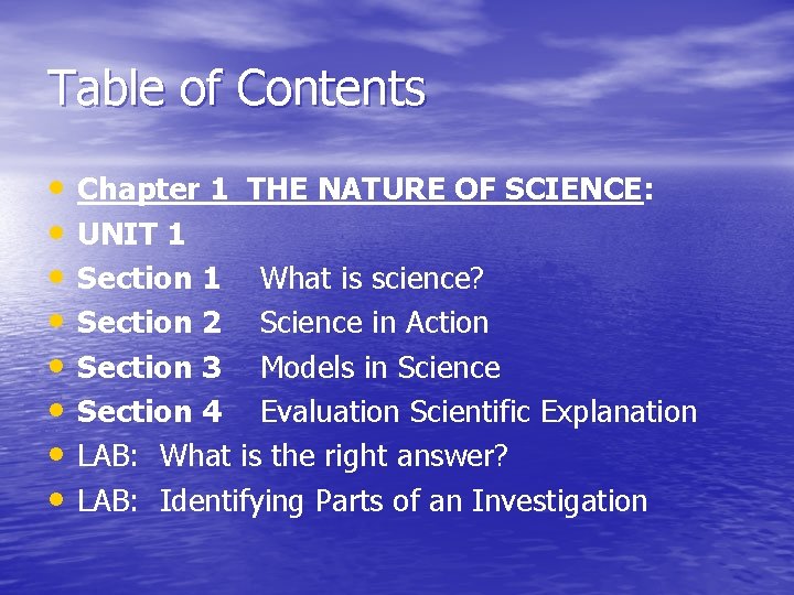 Science Mr Harvey Welcome Table of Contents Chapter