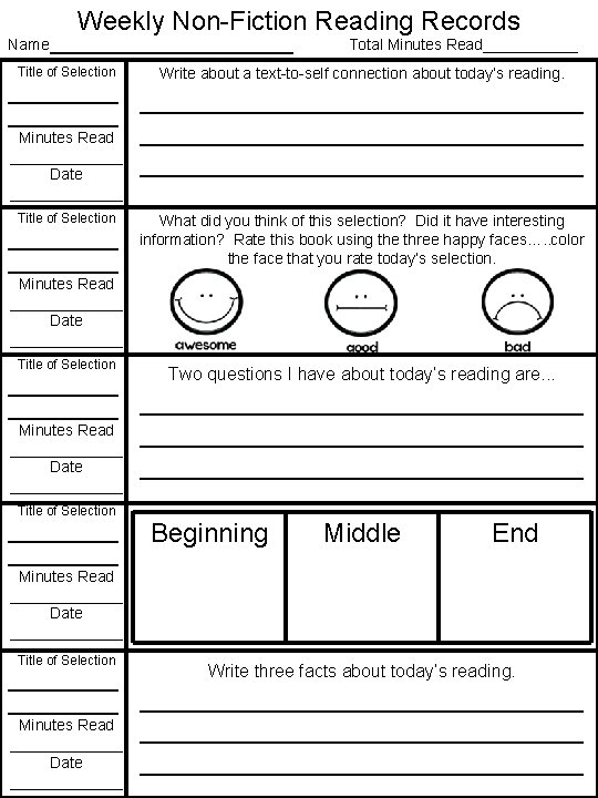 Editable Version Parent Signature Version Weekly NonFiction Reading