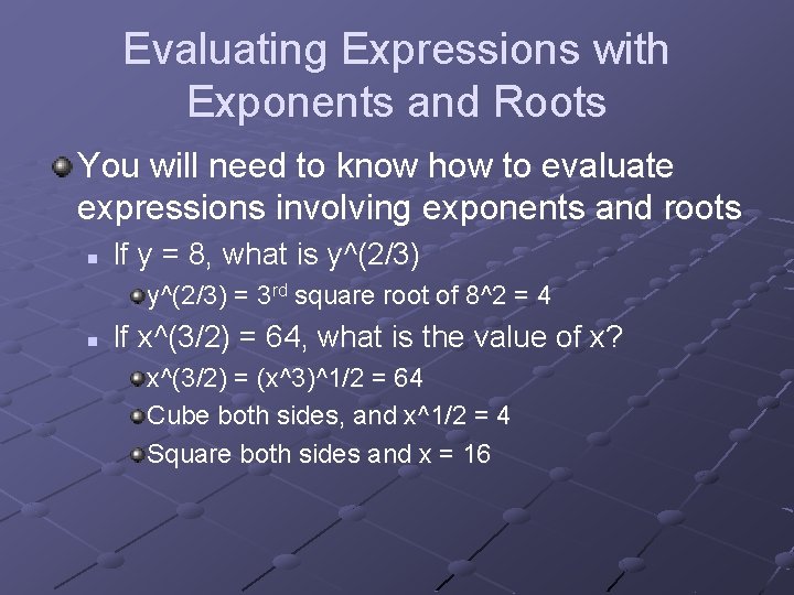 Math Review Algebra and Functions Review Operations on