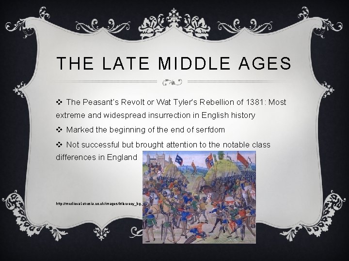 THE LATE MIDDLE AGES AND THE ELIZABETHAN ERA