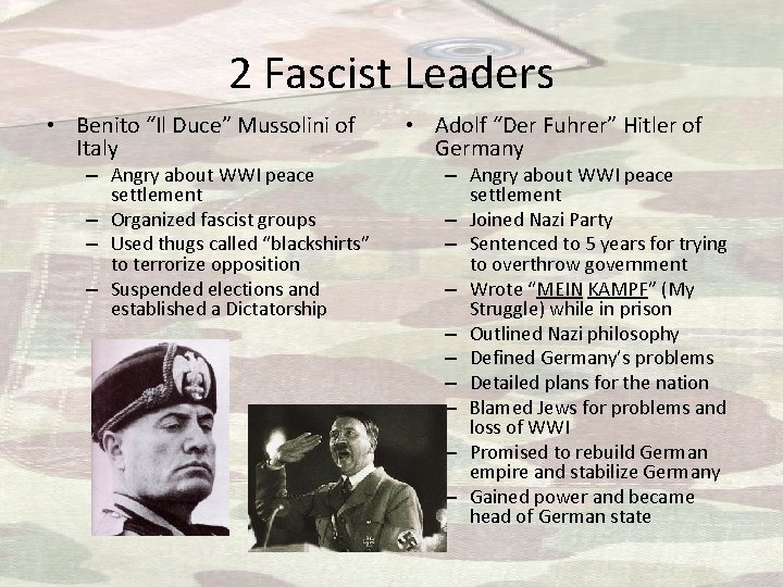 Causes of WWII Background TOTALITARIANISM Form of government