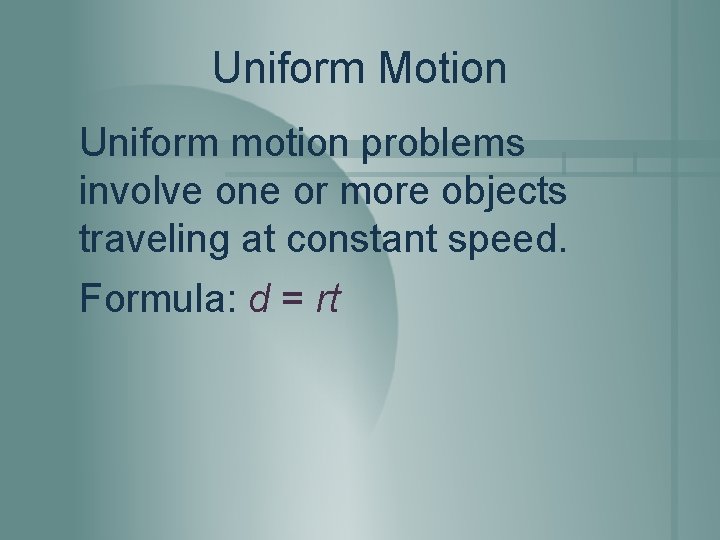Algebra 1 Section 3 7 Uniform Motion Uniform