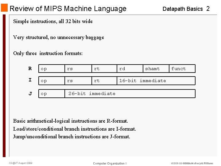 Introduction Datapath Basics 1 CPU performance factors Instruction