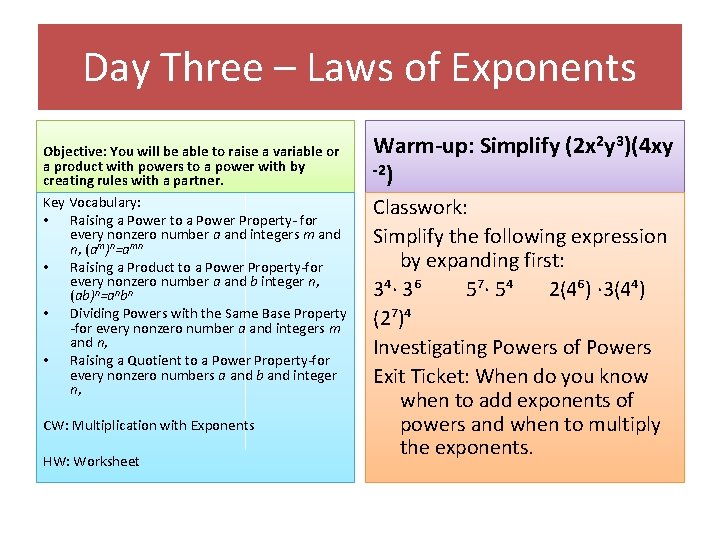 Exponents and Scientific Notation Unit Objectives 8 th