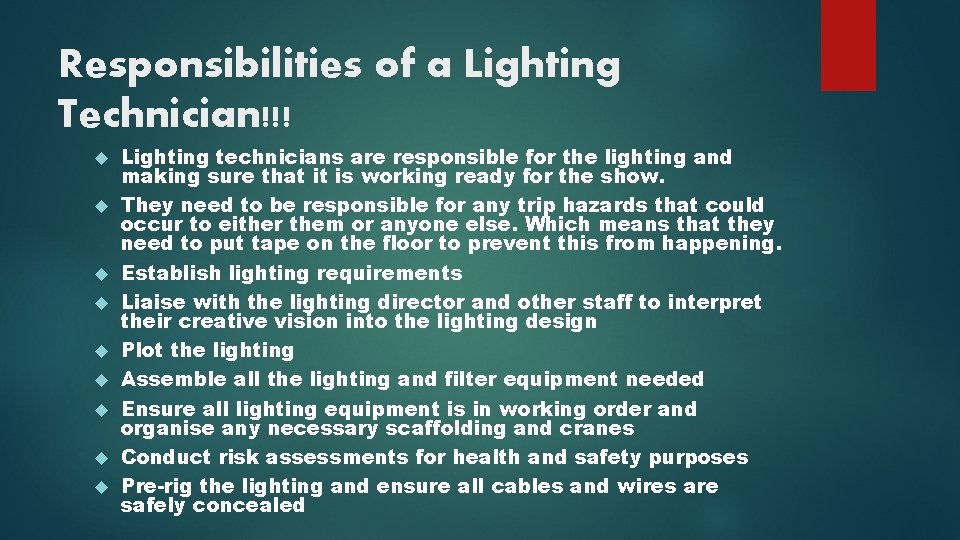 PRODUCTION ROLES BY VICTORIA REECE LAUREN ANDREI Lighting
