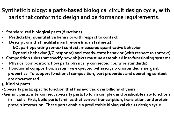 Synthetic biology principles Problems with biological design cycle