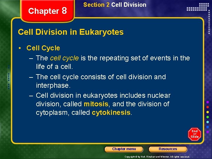 Chapter 8 Cell Reproduction Table of Contents Section