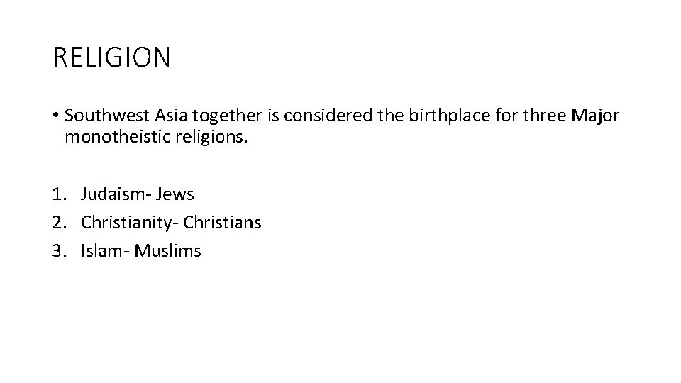 North Africa and SW Asia Cultural Characteristics Vocabulary