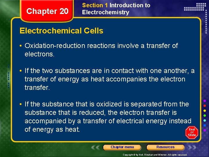Chapter 20 Section 1 Introduction to Electrochemistry Because