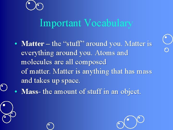 Honors Magnet Chemistry Matter and Change Important Vocabulary
