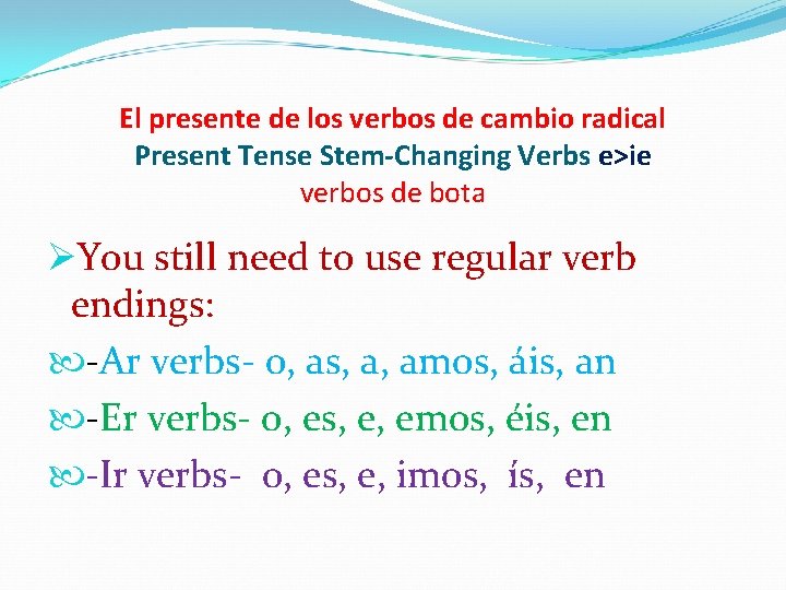 El presente de los verbos de cambio radical