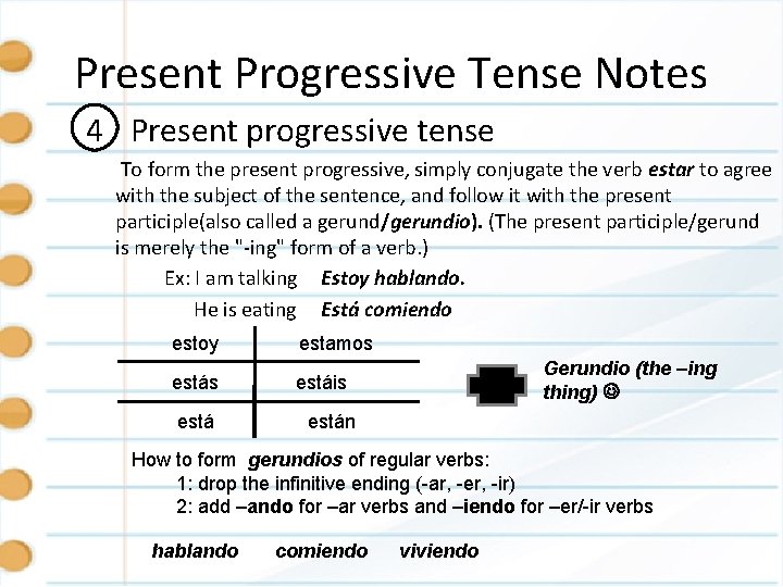 Verb Notebook Advanced Spanish Present Progressive Tense Verbs