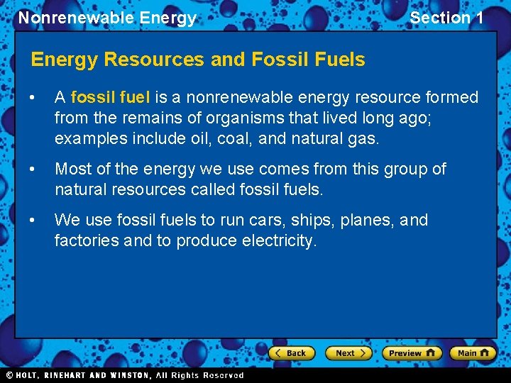 Nonrenewable Energy Bellringer Section 1 Nonrenewable Energy Section