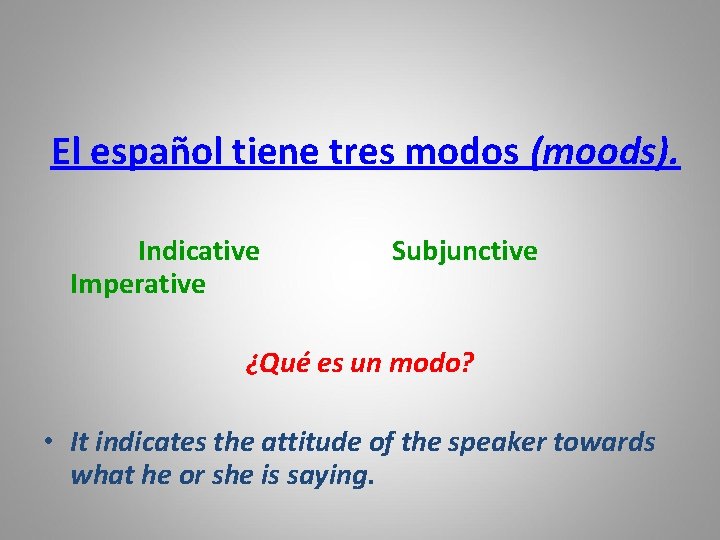 El Subjuntivo El espaol tiene tres modos moods