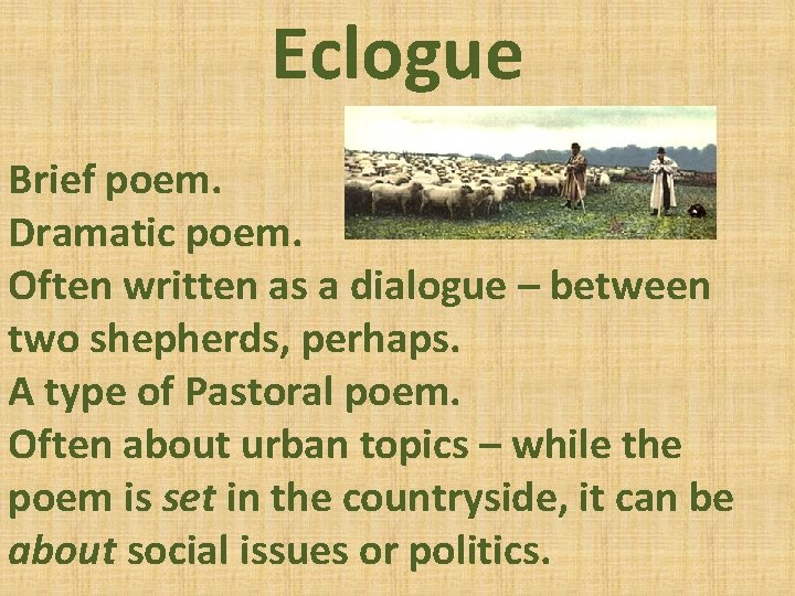 Nature Poetry Pastoral Poems about shepherds herders animals