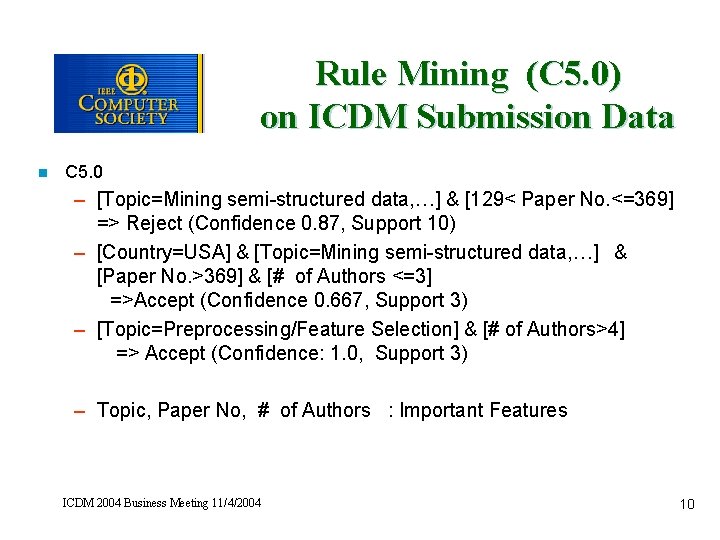 Data Mining on ICDM Submission Data Shusaku Tsumoto