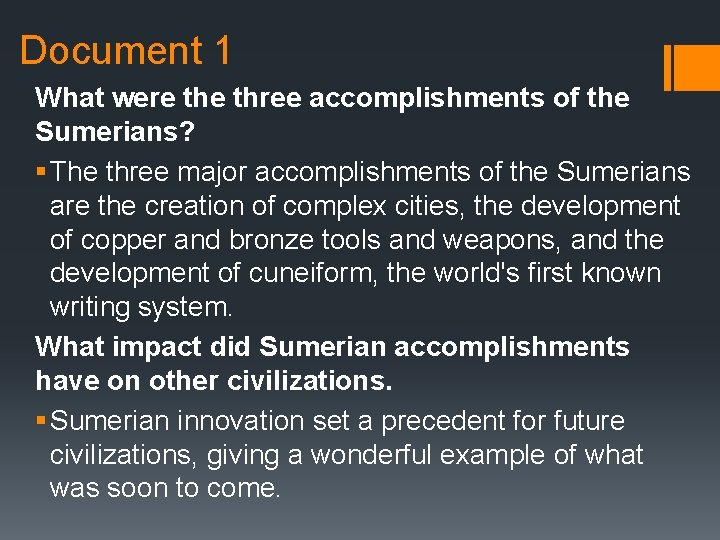 DBQ Achievements of Ancient Civilizations Document 1 What