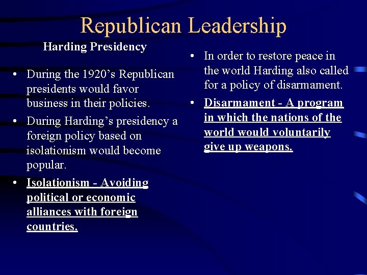 A Republican Decade After WWI a harsh economic