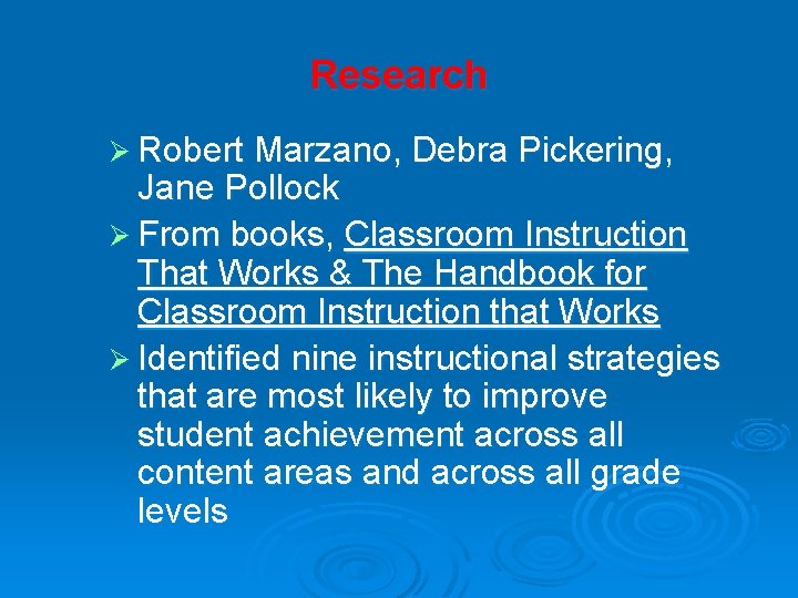 Marzanos Essential 9 High Leverage Instructional Strategies Objectives