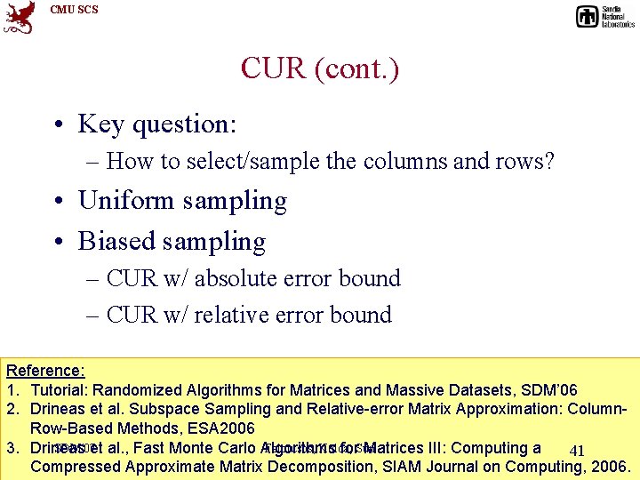 CMU SCS Roadmap Motivation Matrix tools Tensor basics