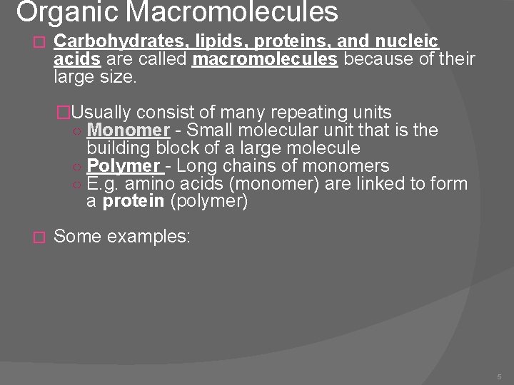 Chemistry of Life Macromolecules Carbohydrates Lipids Proteins Nucleic