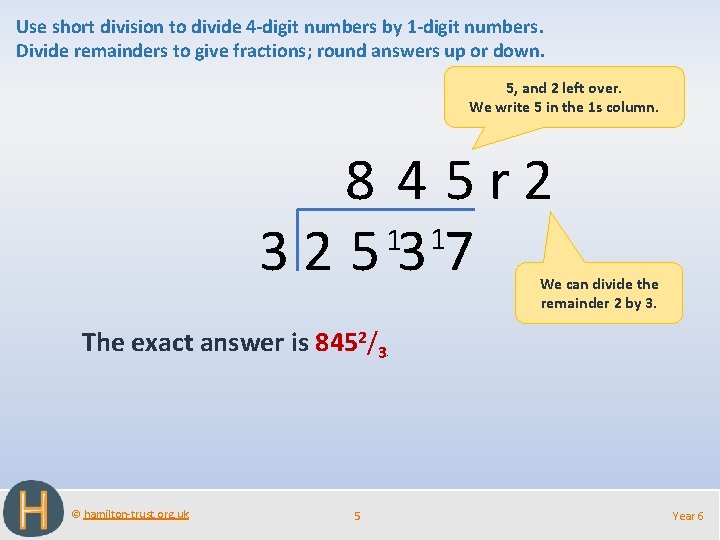 Use short division to divide 4 digit numbers