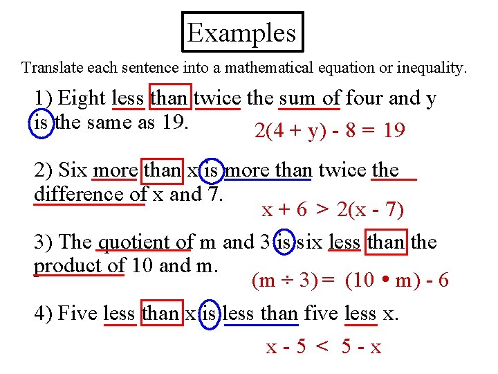 Ch 2 1 Translating Equations Objective To translate