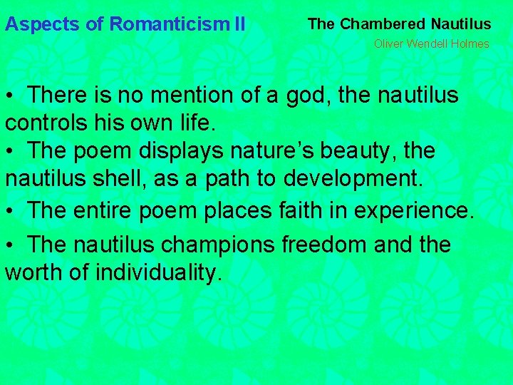 The Chambered Nautilus Oliver Wendell Holmes Stanza One