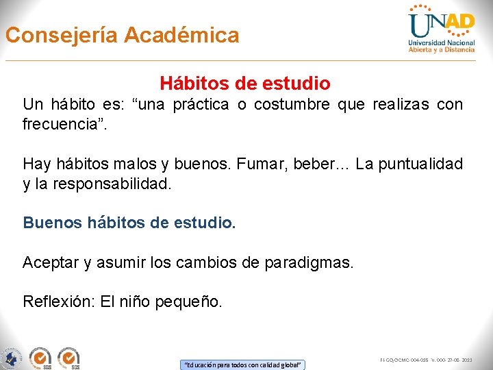 Consejera Acadmica Hbitos de estudio y Comprensin lectora