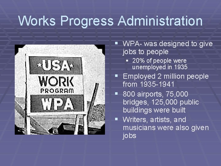 Effects of the New Deal Objectives List reasons