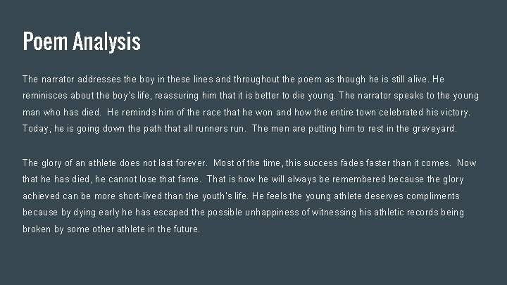 To An Athlete Dying Young By A E
