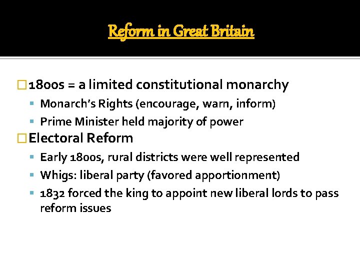 Democracy Reform Reform in Great Britain 1800 s