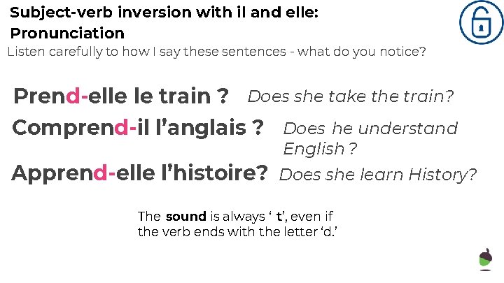 French Ask questions 2 2 Verbs comprendre apprendre