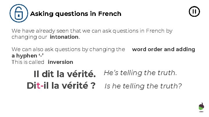 French Ask questions 2 2 Verbs comprendre apprendre