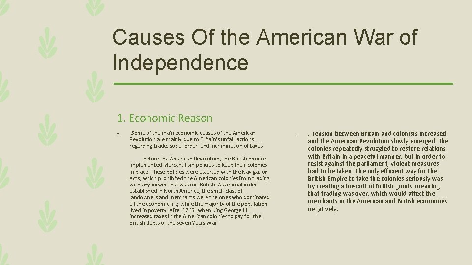 American War Of Independence Covers all the subtopics