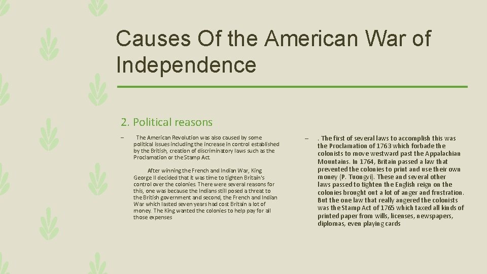 American War Of Independence Covers all the subtopics