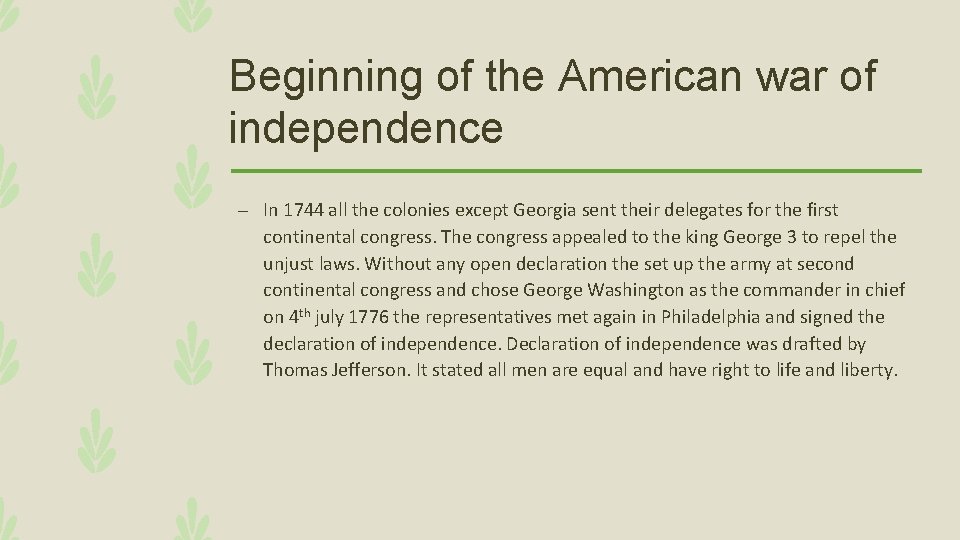 American War Of Independence Covers all the subtopics