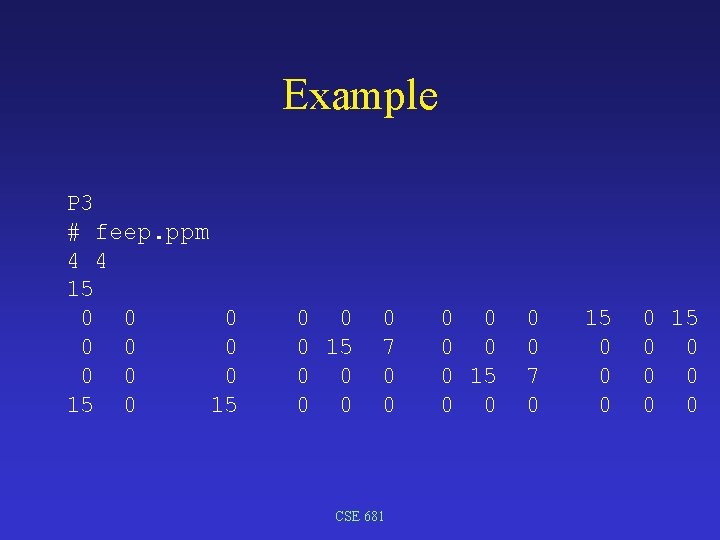 PPM file format CSE 681 Portable Pixmap File