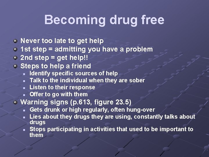 Living Drug Free Chapter 23 Lesson 5 Objectives