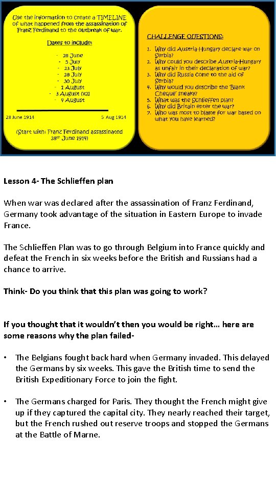 Year 9 History Workbook World War One Lesson