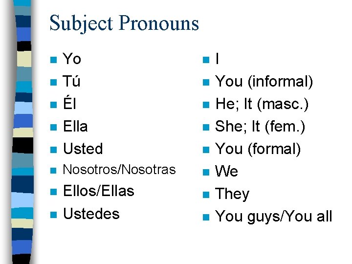 El VERBO SER pg 34 35 Subject Pronouns
