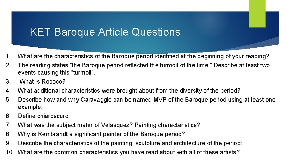 BAROQUE ART INTRODUCTION TO VISUAL ART KET Baroque