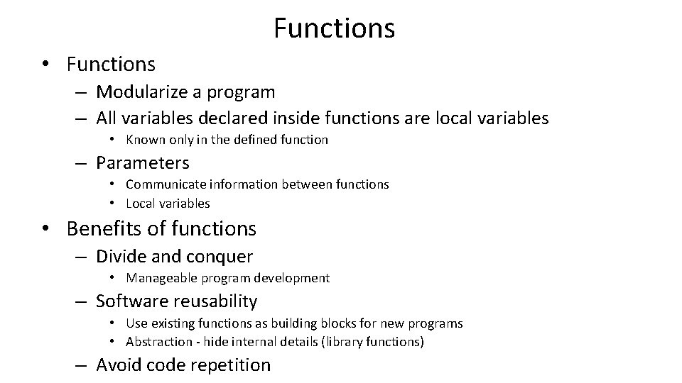 Object Oriented Programming Lecture 7 Functions Dr Msury